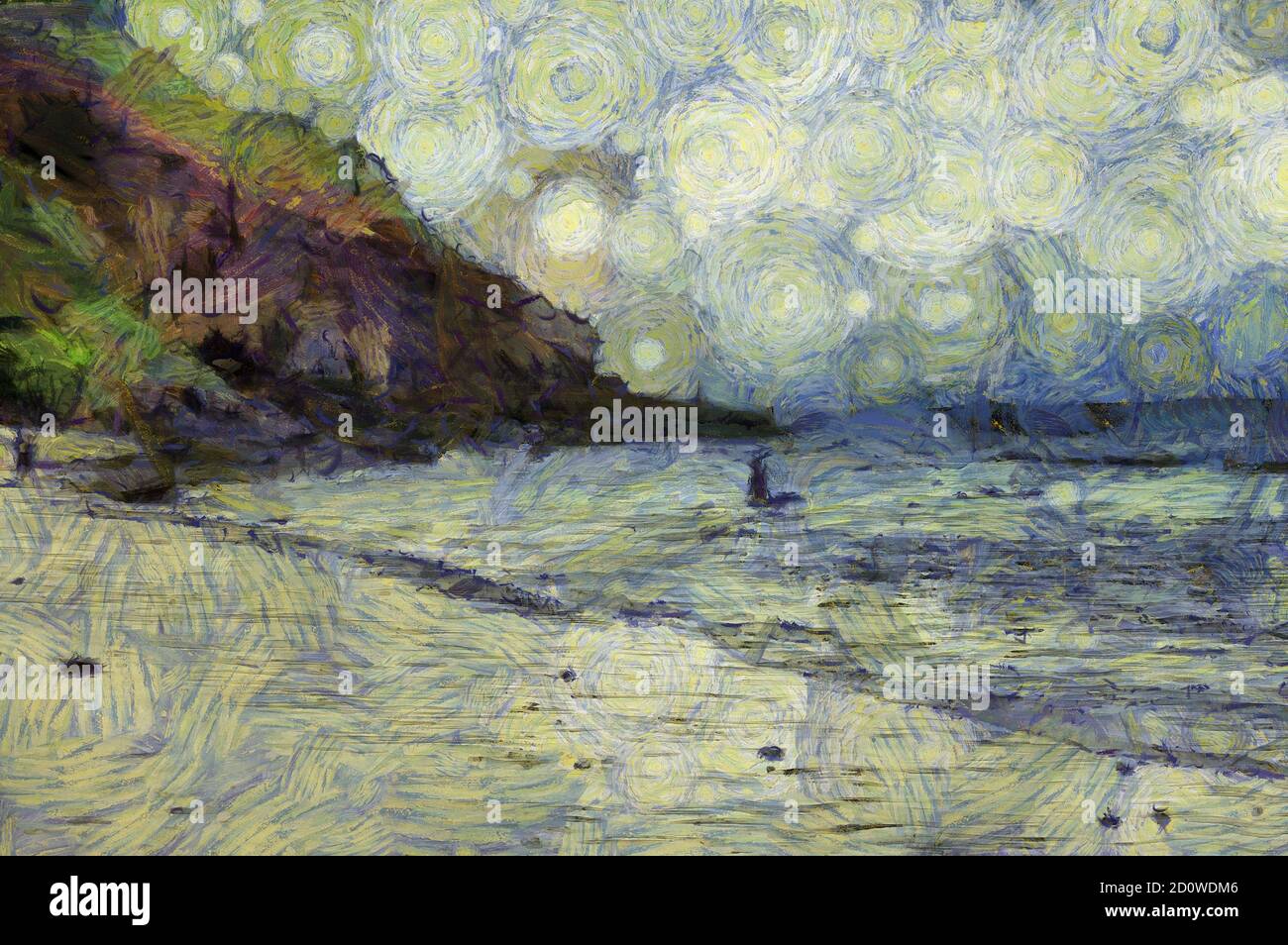 Beach Illustrations creates an impressionist style of painting Stock ...