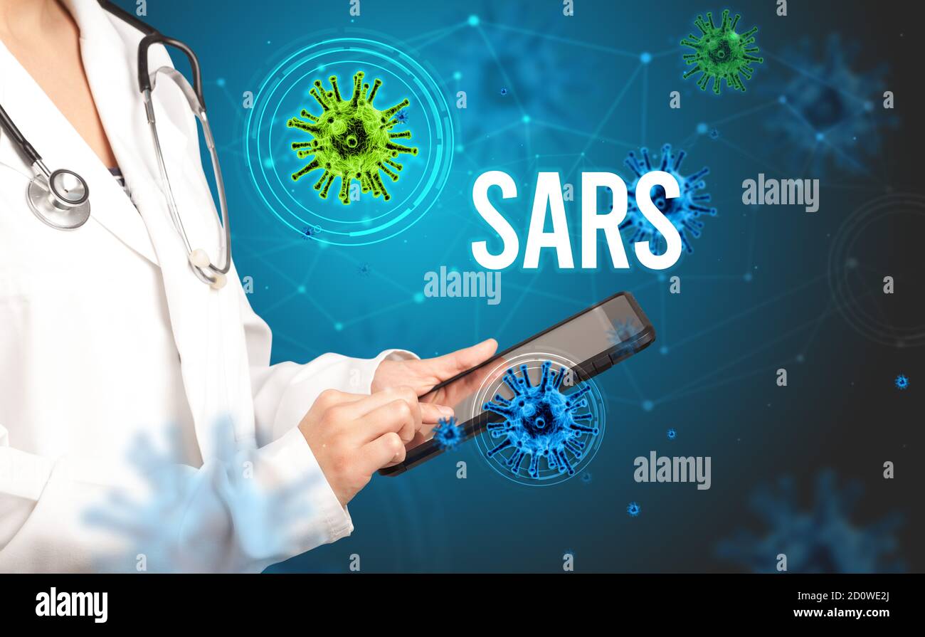 doctor prescribes a prescription with SARS inscription, pandemic ...