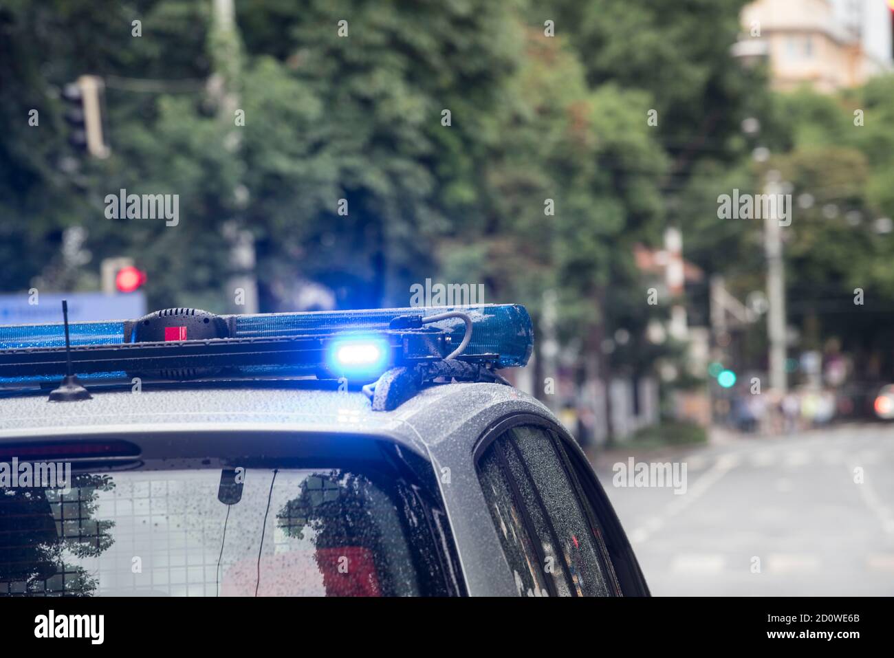 Blue light signal on a police car, visual emergency signal Stock Photo ...