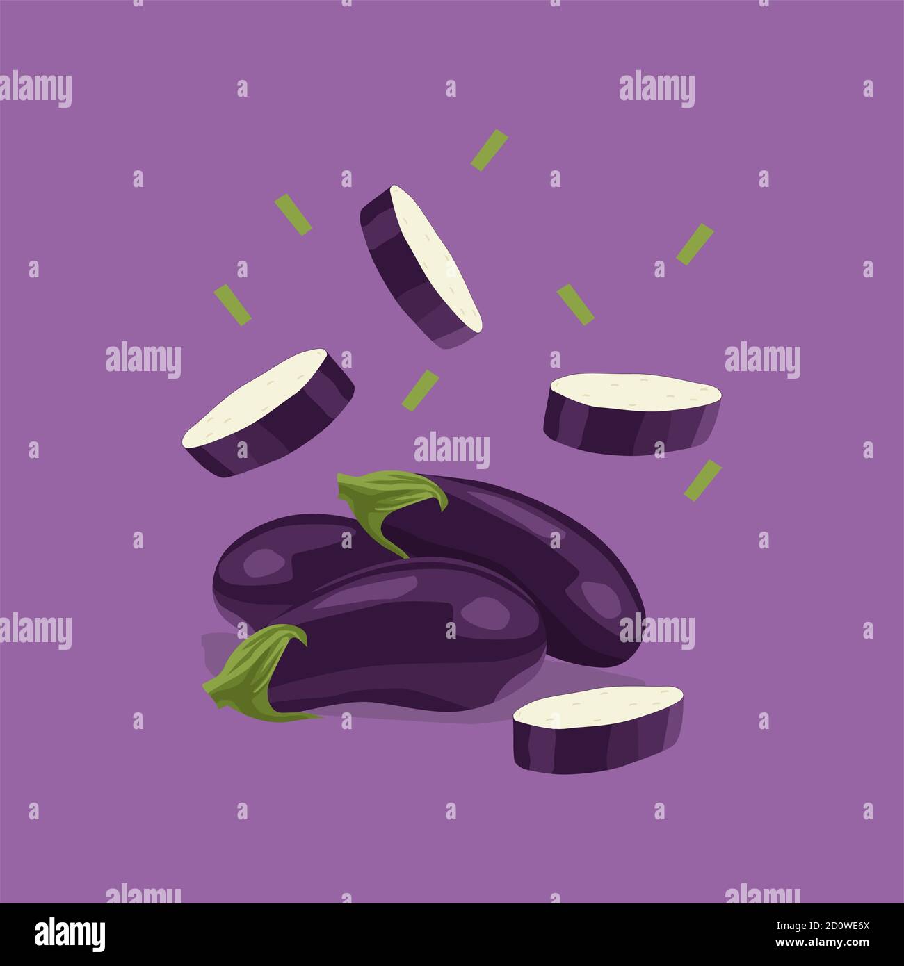 Fresh vegetable Eggplant falling vector in violet background Stock ...