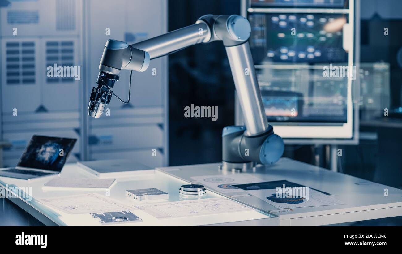 Futuristic Artificial Intelligence Robotic Arm Operates and Moves a ...