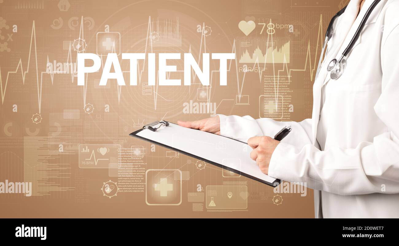 young doctor writing down notes with PATIENT inscription, healthcare ...