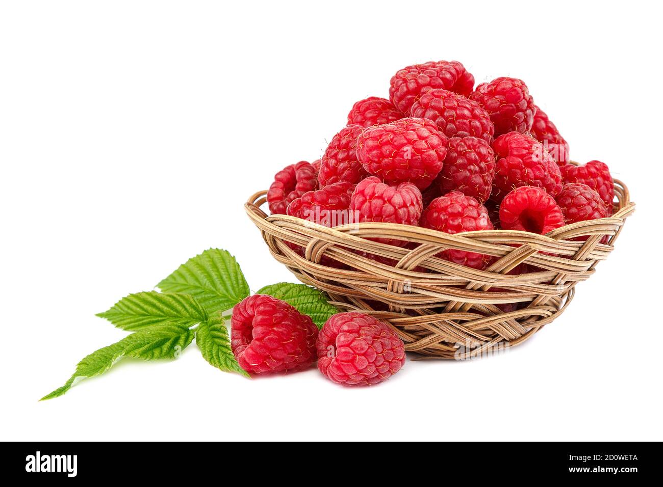Fruits raspberries wicker bowl isolated on white background Stock Photo ...