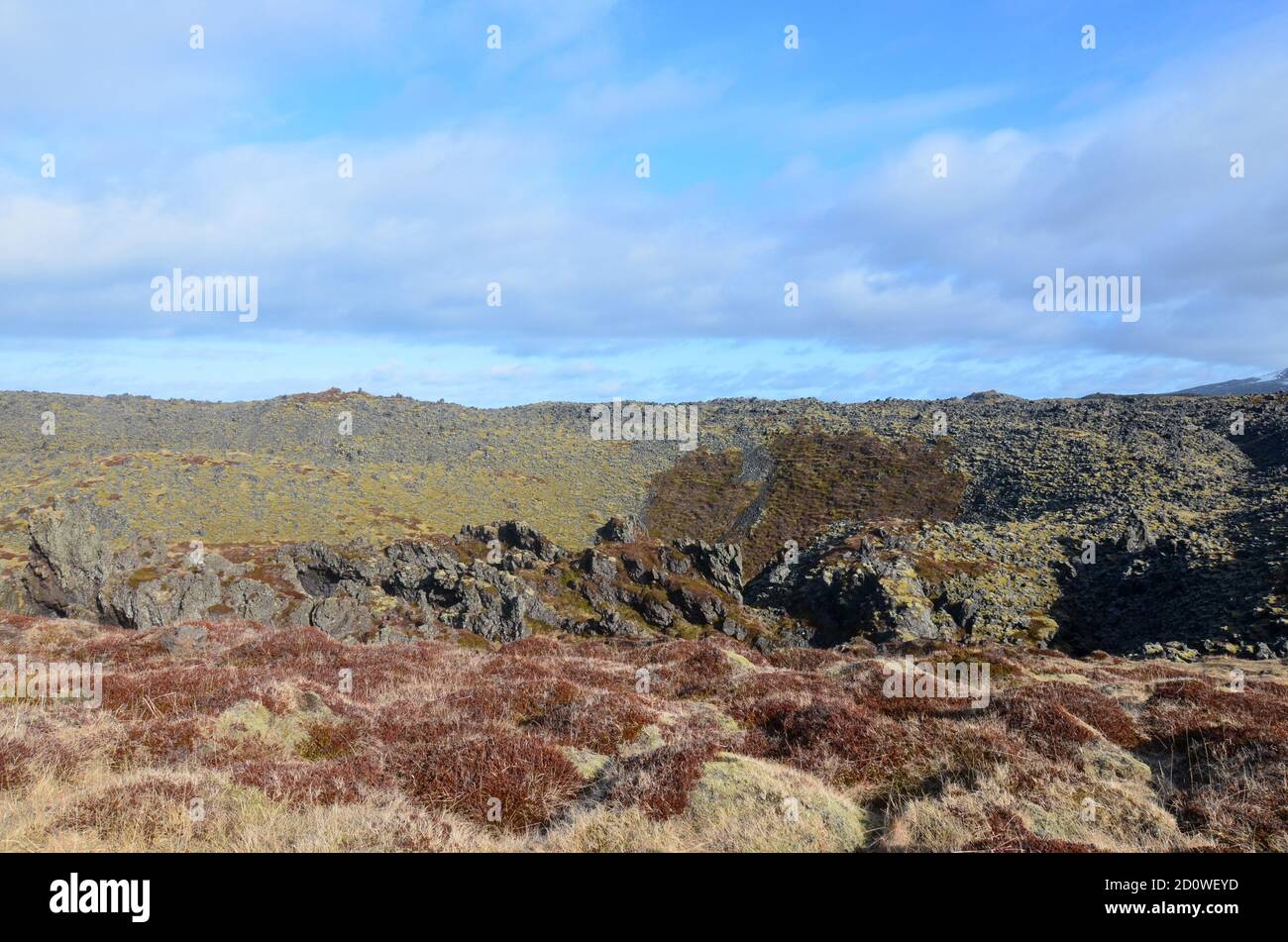 Amazing volcanic landscape with moss covered lava rocks Stock Photo - Alamy