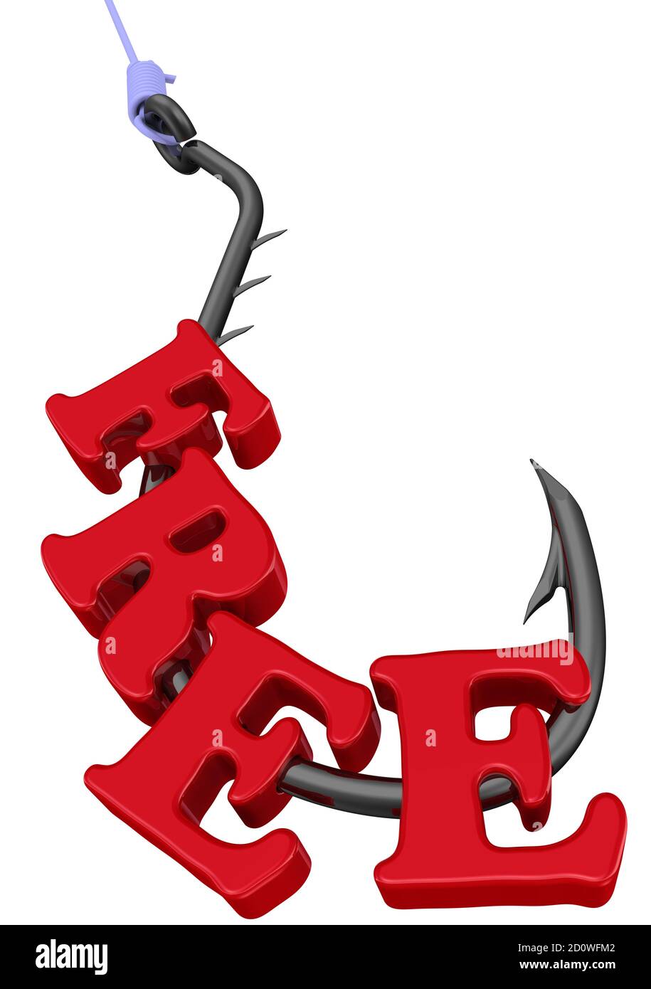 It's not free. The red word FREE strung on a fishing hook. Isolated. 3D ...