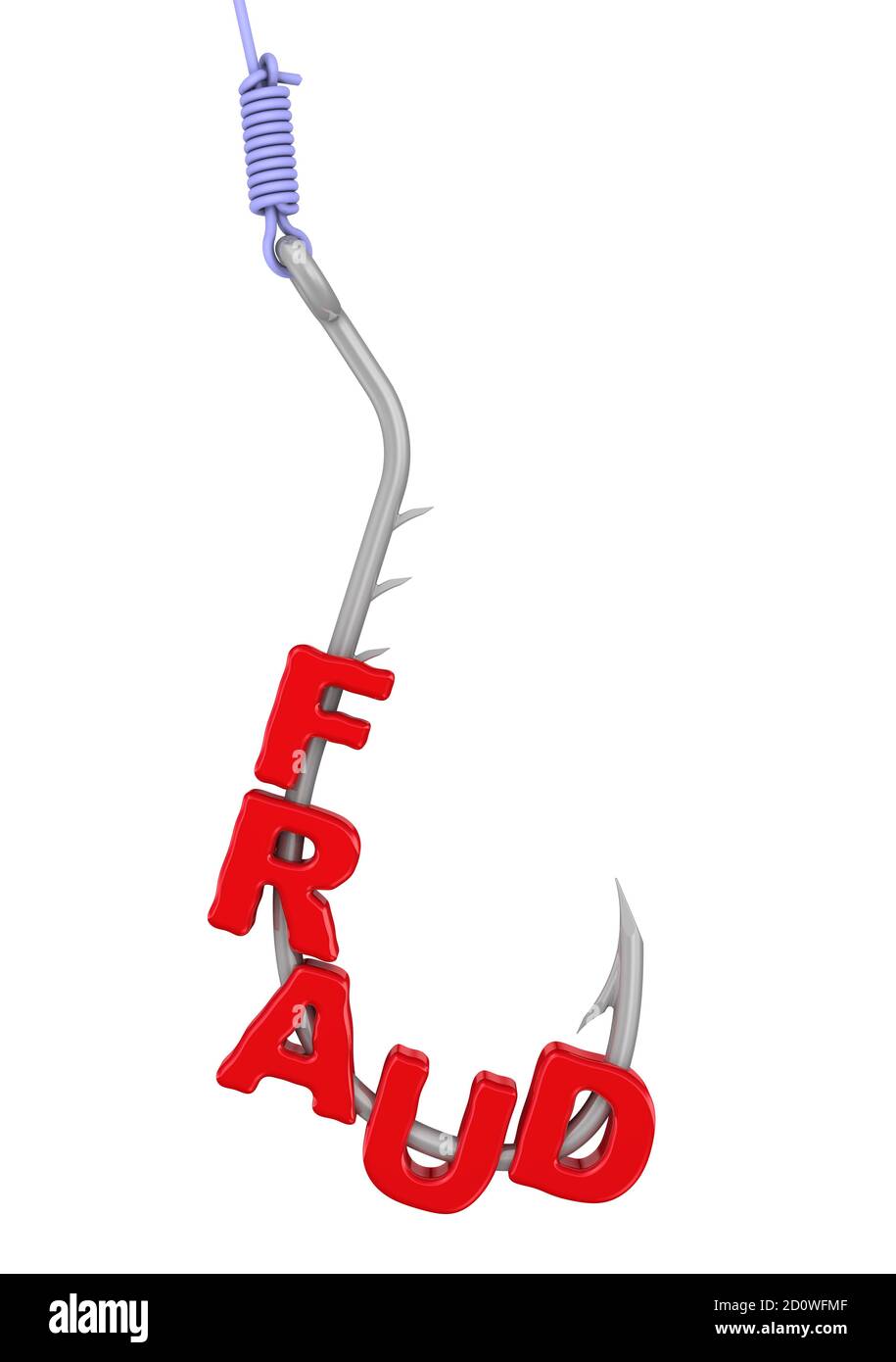 Dangerous fraud. Red word FRAUD strung on a fishing hook. Isolated. 3D ...