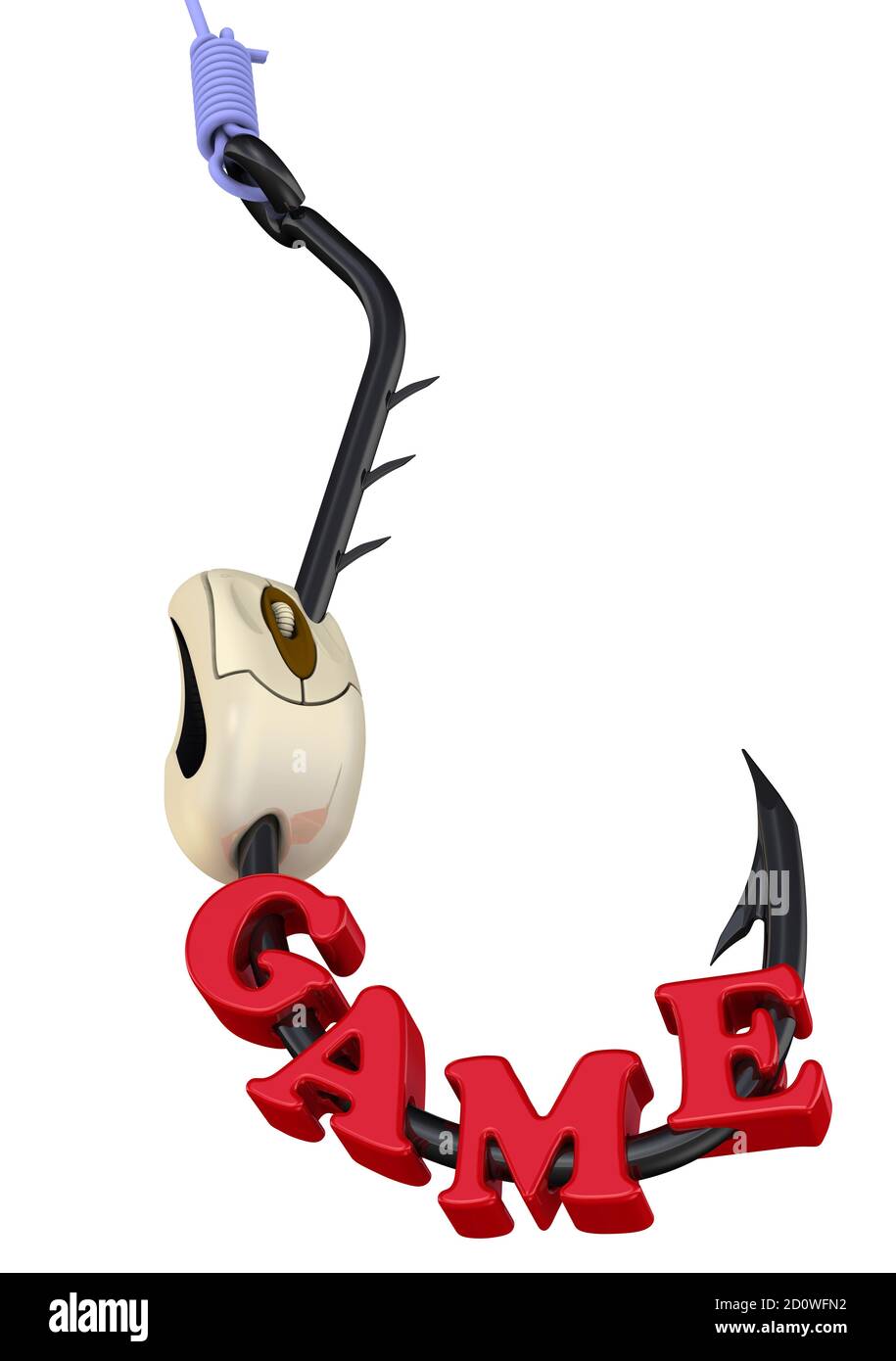 Bait for gamers. The concept of gaming addiction. Red word GAME on a ...