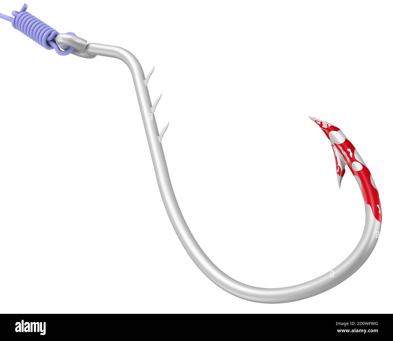 Fishing hook in the blood. Fishing hook and line in the blood. 3D ...
