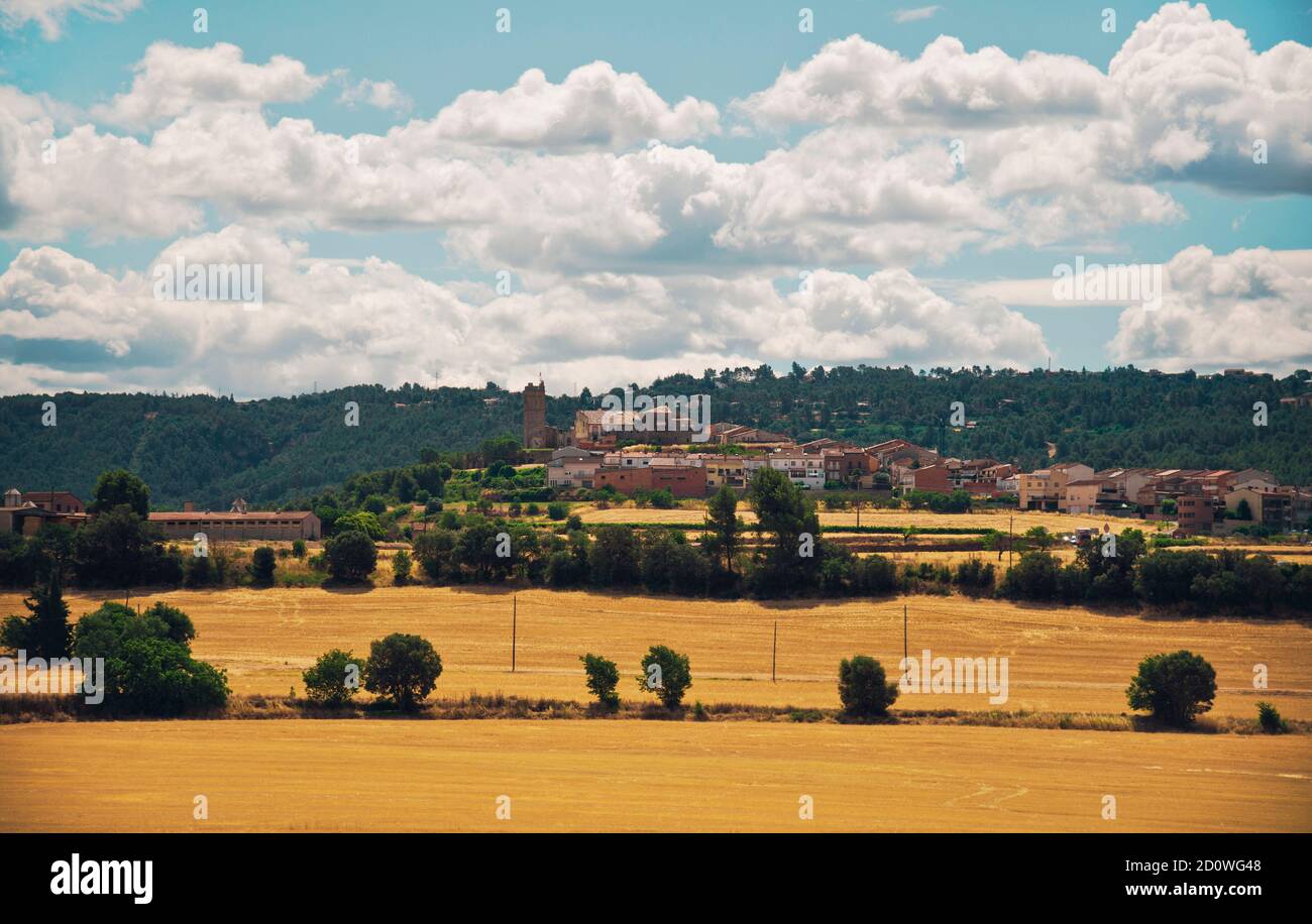 Landscape with field and houses in Spain Stock Photo - Alamy