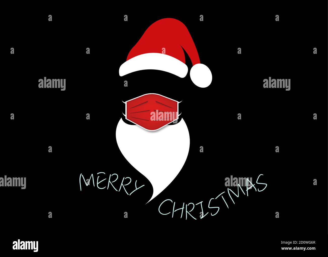 Santa Claus head label with surgical mask, red hat and white beard ...