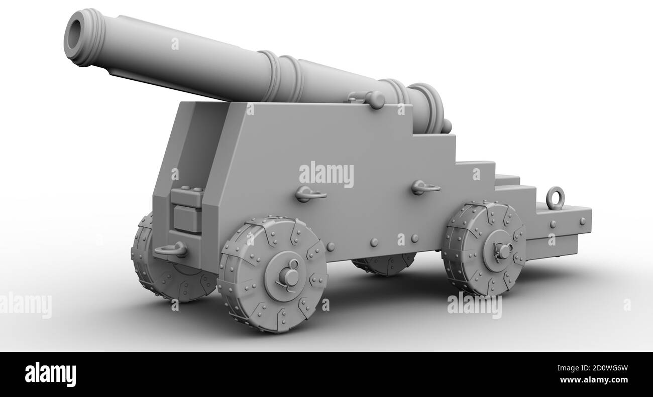 Artillery gun. Ancient artillery gun on white surface. Isolated. 3D ...