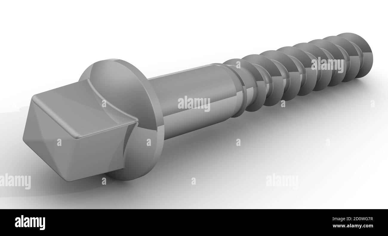 One gray screw lying on a white surface. Isolated. 3D Illustration ...