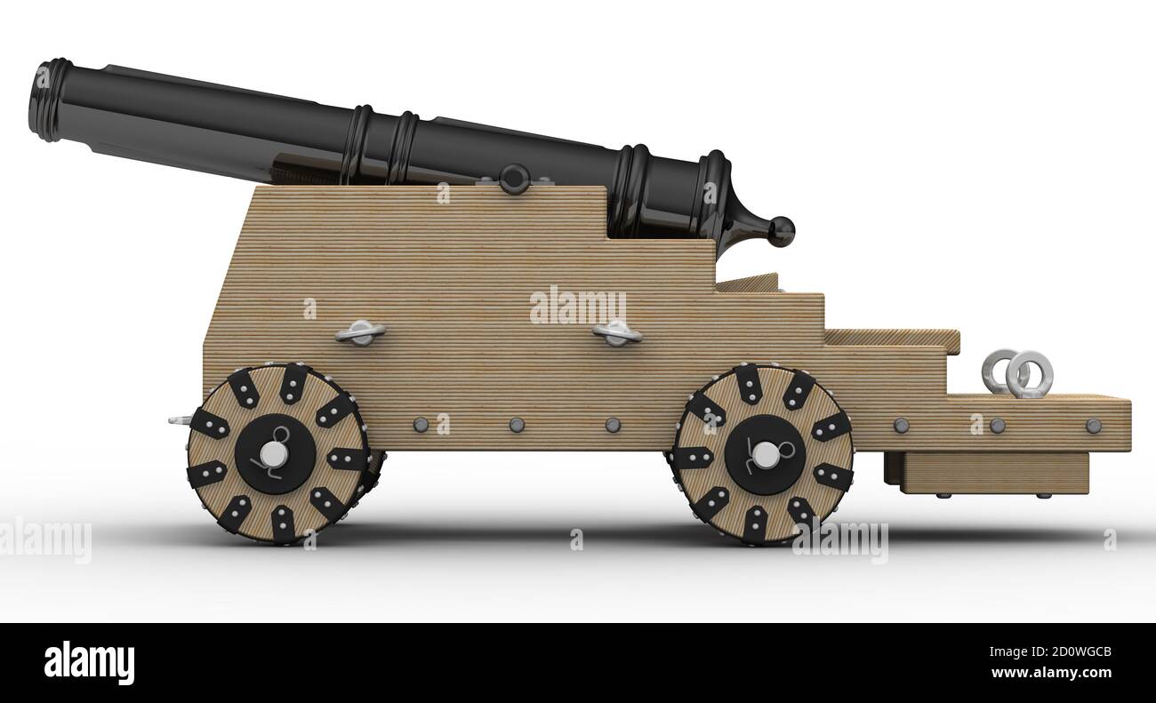 Artillery gun. Ancient artillery gun on white surface. 3D Illustration ...