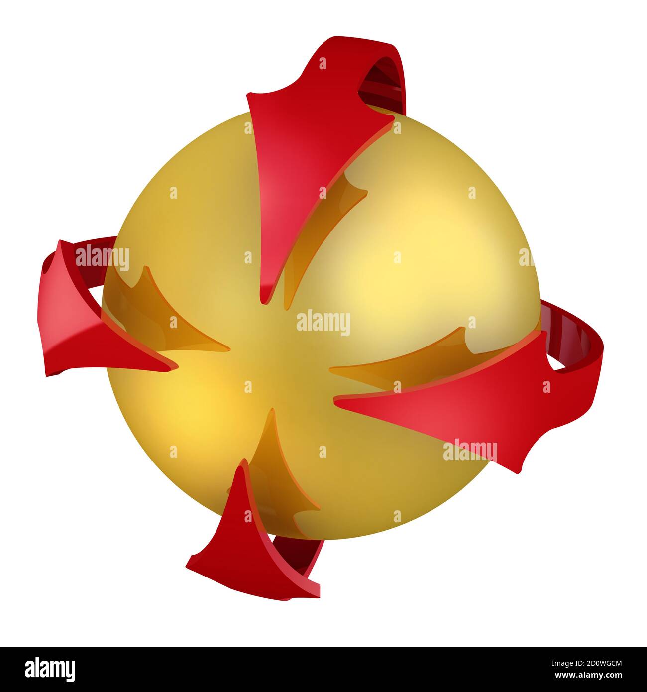 Gathering point. Sphere and arrows. Golden sphere and red arrows around ...