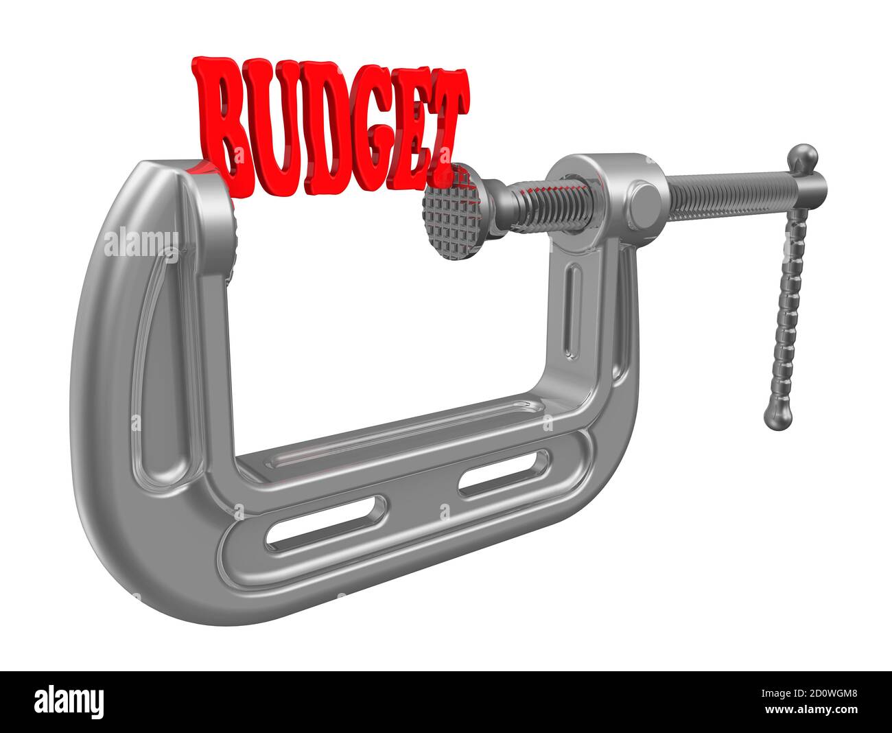 Limited budget. Red word budget is squeezed by the clamp. Financial ...
