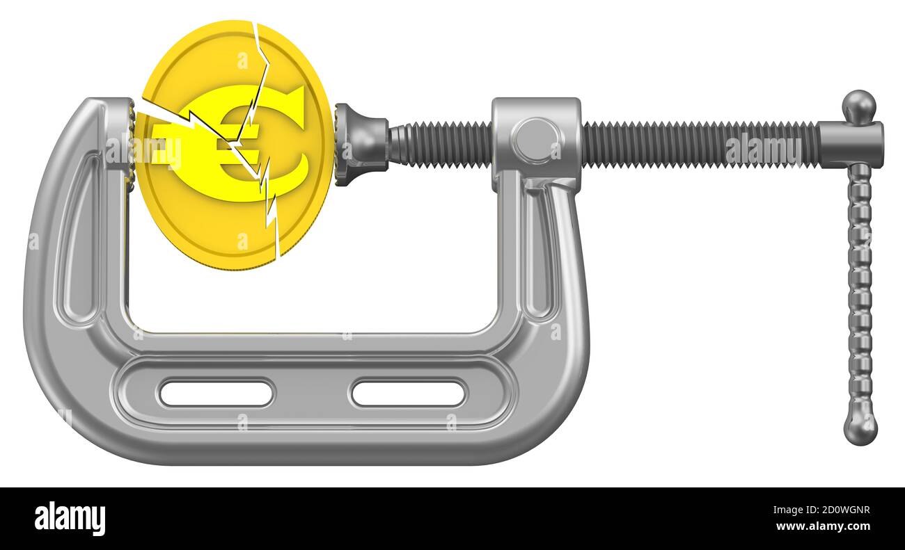 The crisis of the European economy. Cracked gold coin with the symbol ...