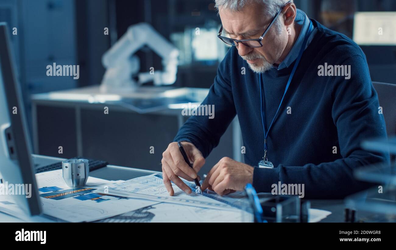 Professional Heavy Industry Engineer Draws Engine Concept Blueprint ...