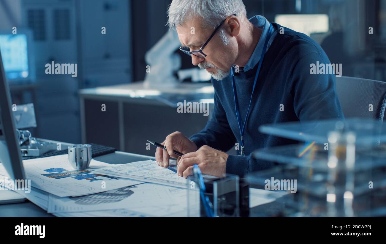 Professional Heavy Industry Engineer Draws Engine Concept Blueprint ...