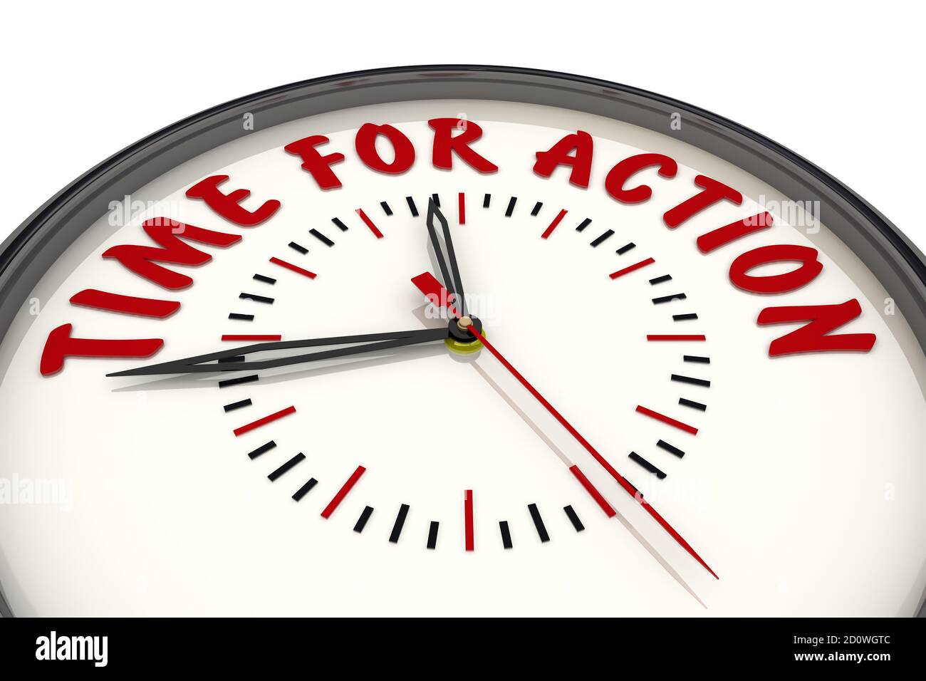 Time for action. Clock with text. Analog Clock with red text TIME FOR ...