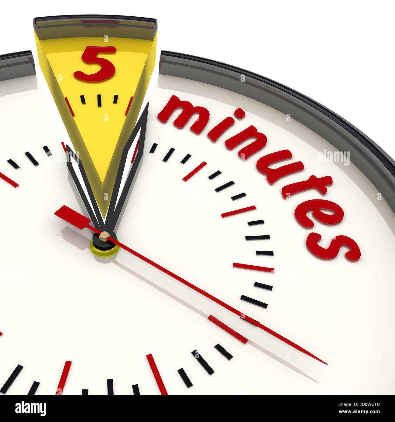 Five minutes on the clock. The time interval of five minutes on the ...