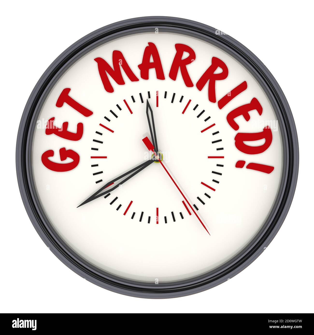 Get married! Watches with red text. Analog clock with the red text GET ...