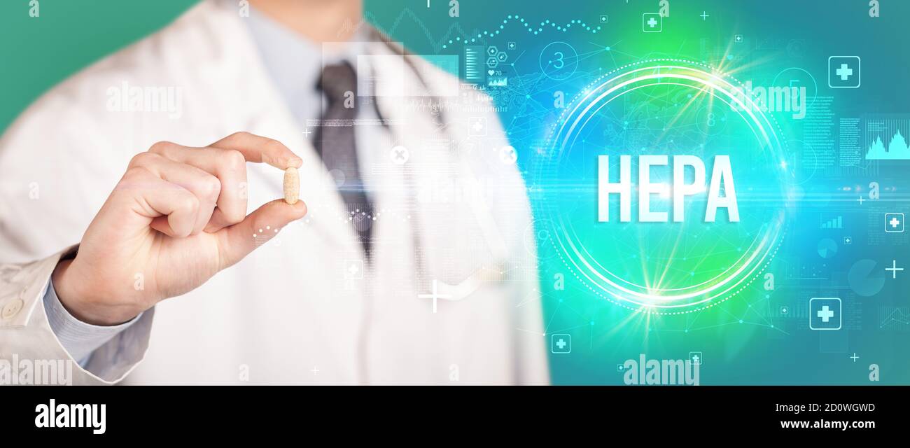 Close-up of a doctor giving you a pill with HepA abbreviation, virology ...