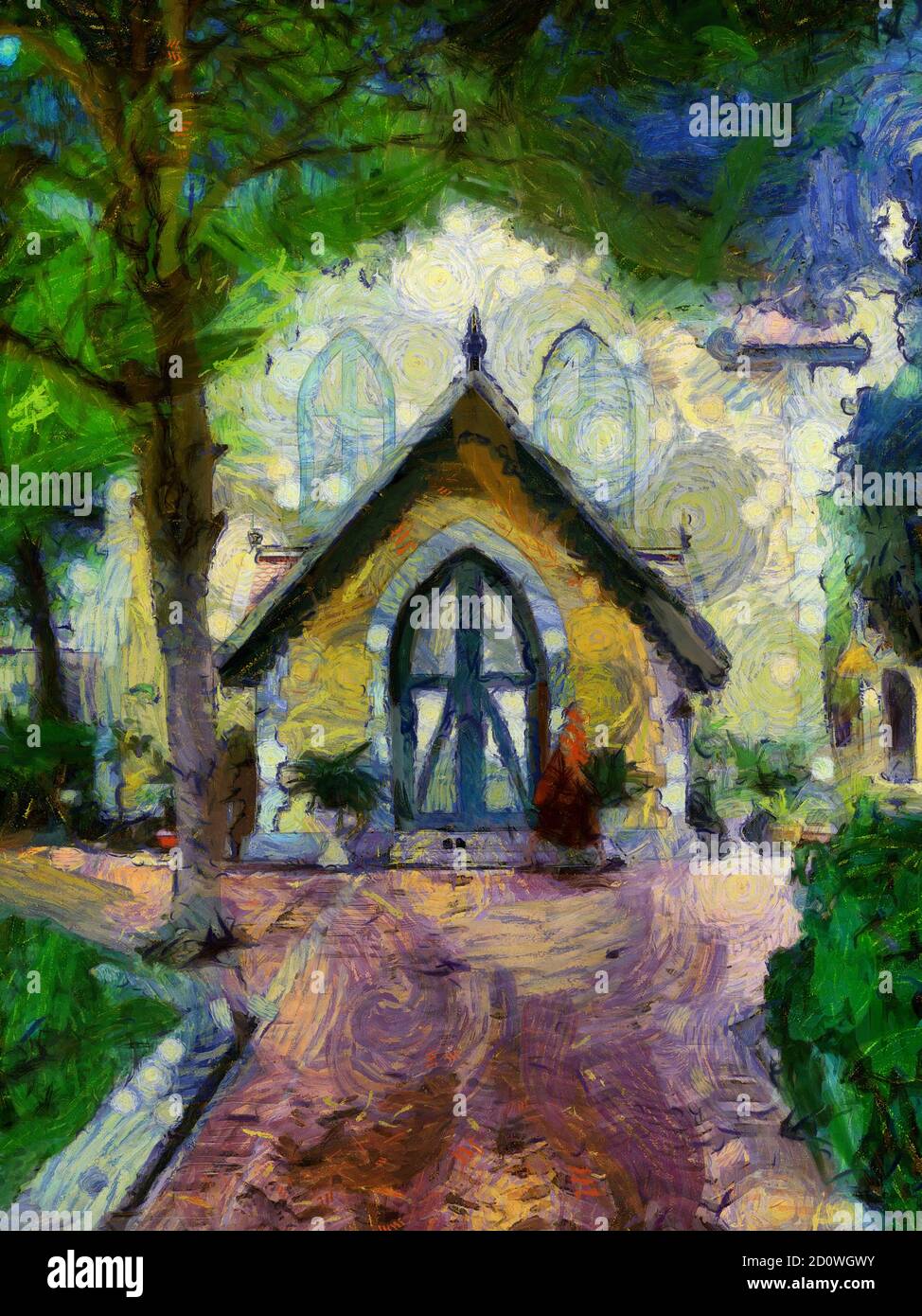 Gothic architecture in colorful Illustrations creates an impressionist ...