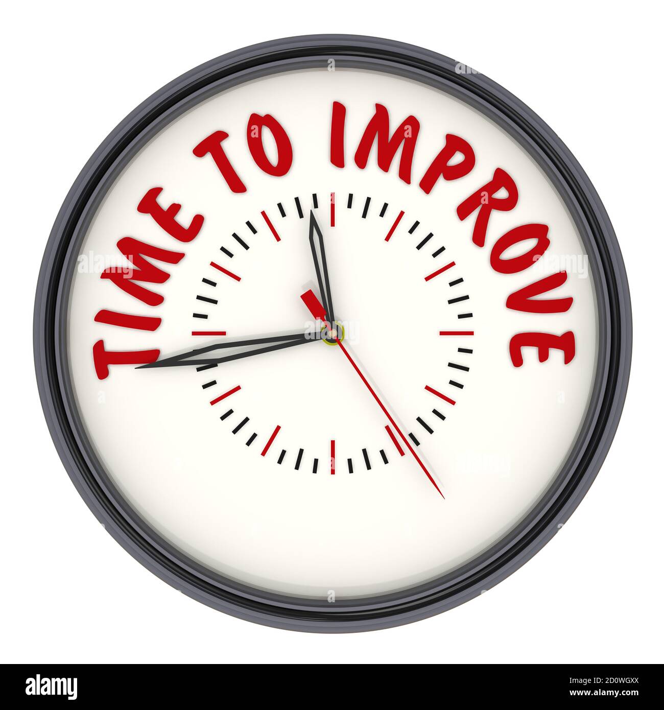 Time to improve. Clock with text. Analog Clock with red text TIME TO ...