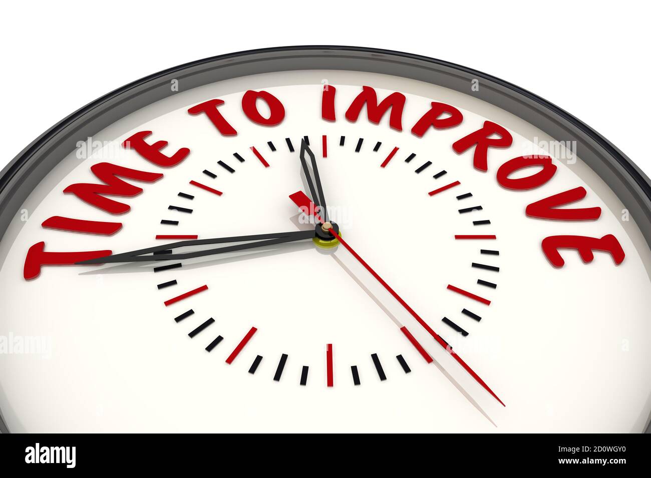 Time to improve. Clock with text. Analog Clock with red text TIME TO ...