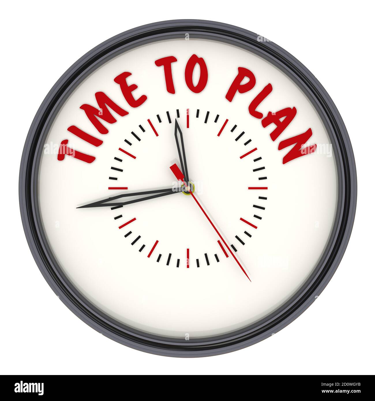 Time to plan. Clock with text. Analog Clock with red text TIME TO PLAN ...