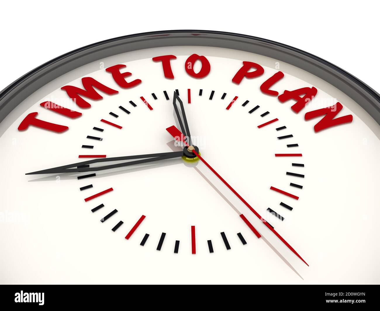 Time to plan. Clock with text. Analog Clock with red text TIME TO PLAN ...