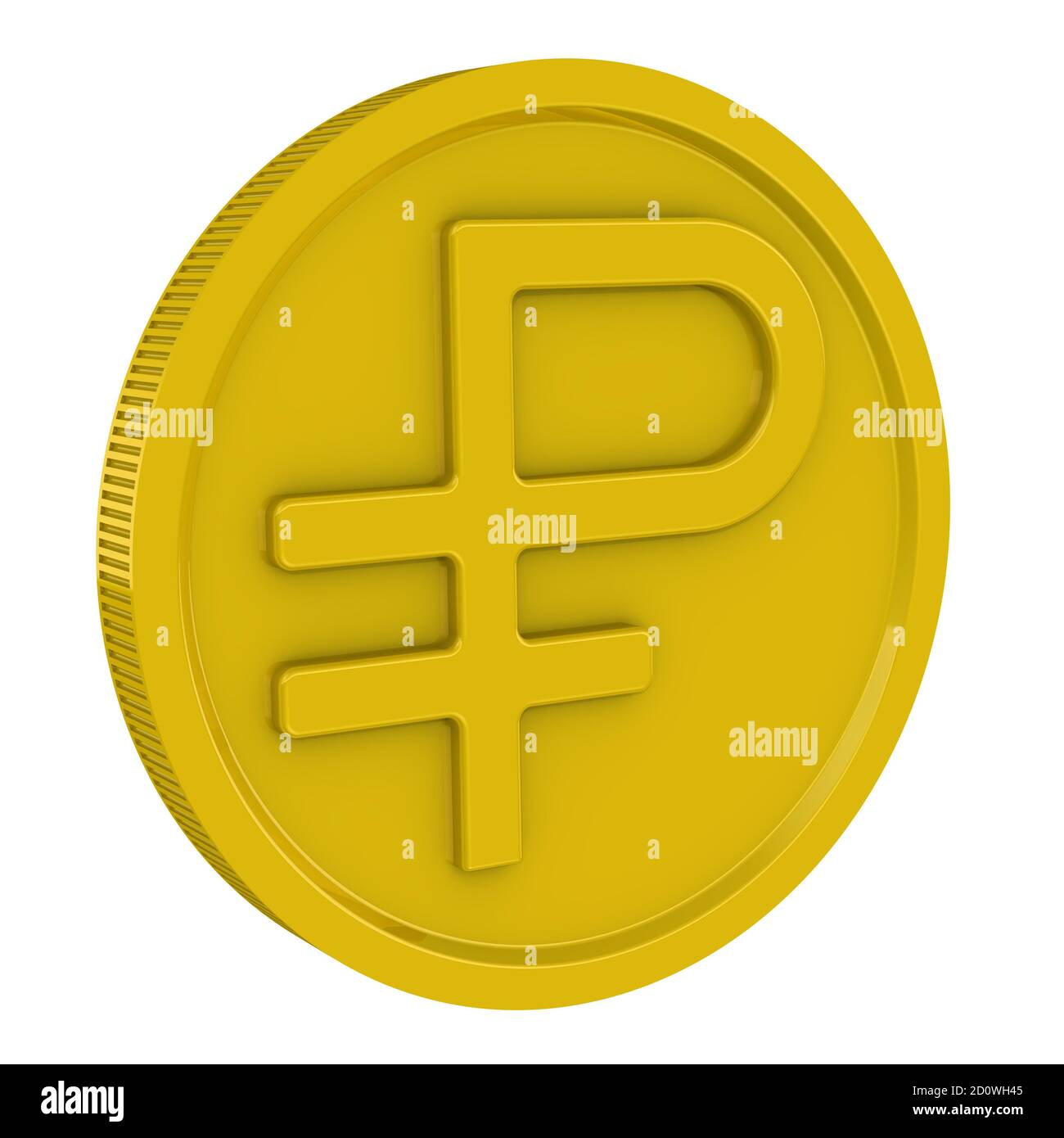 Russian ruble coin. Gold coin with the symbol of the Russian ruble. 3D ...