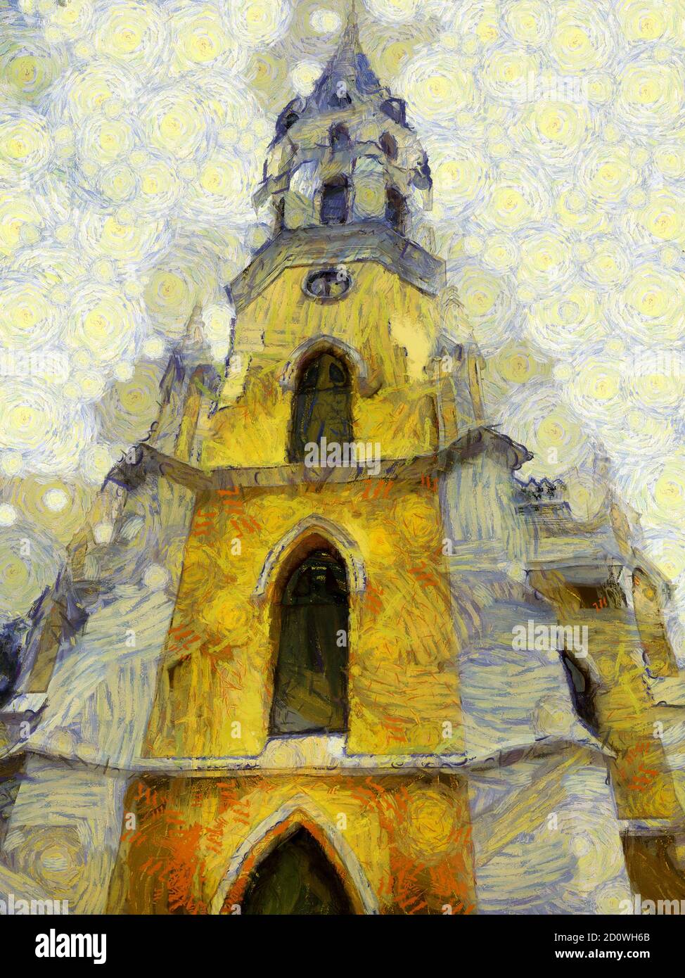 The yellow church in gothic style Illustrations creates an ...