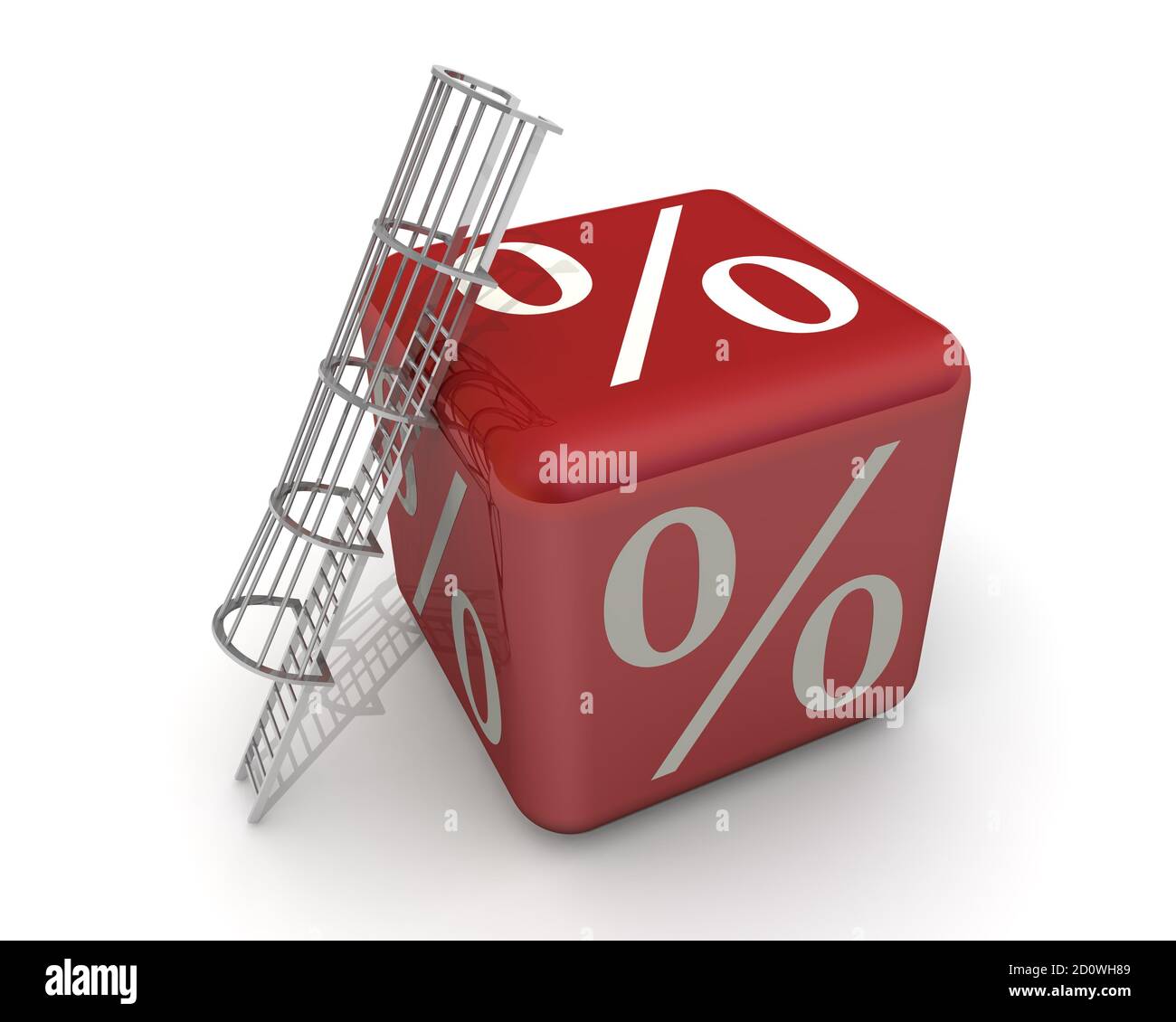 Large percentage concept. The big red cube with percentage symbol and ...