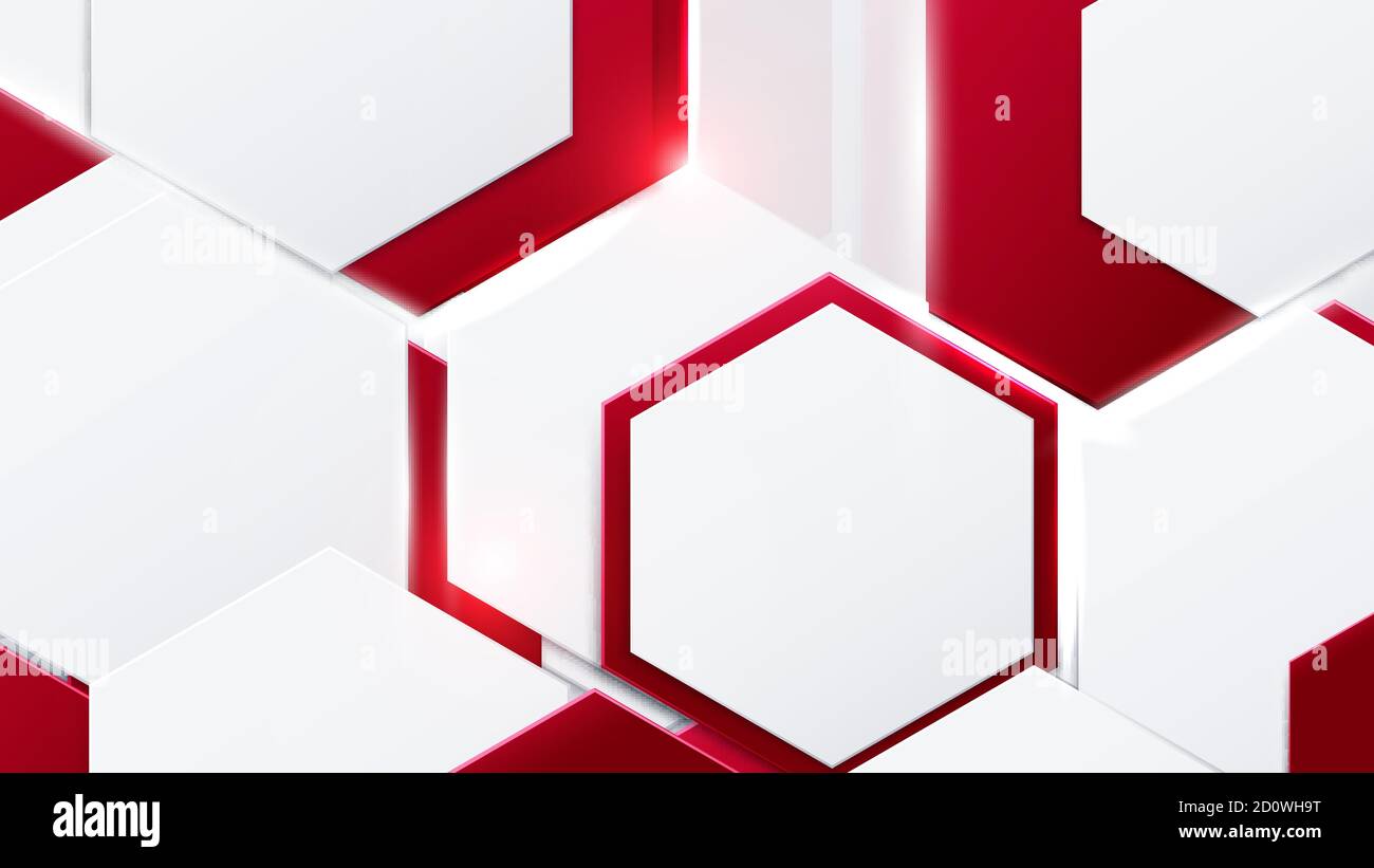 Abstract red and white hexagons technology digital hi-tech concept background. Vector ...