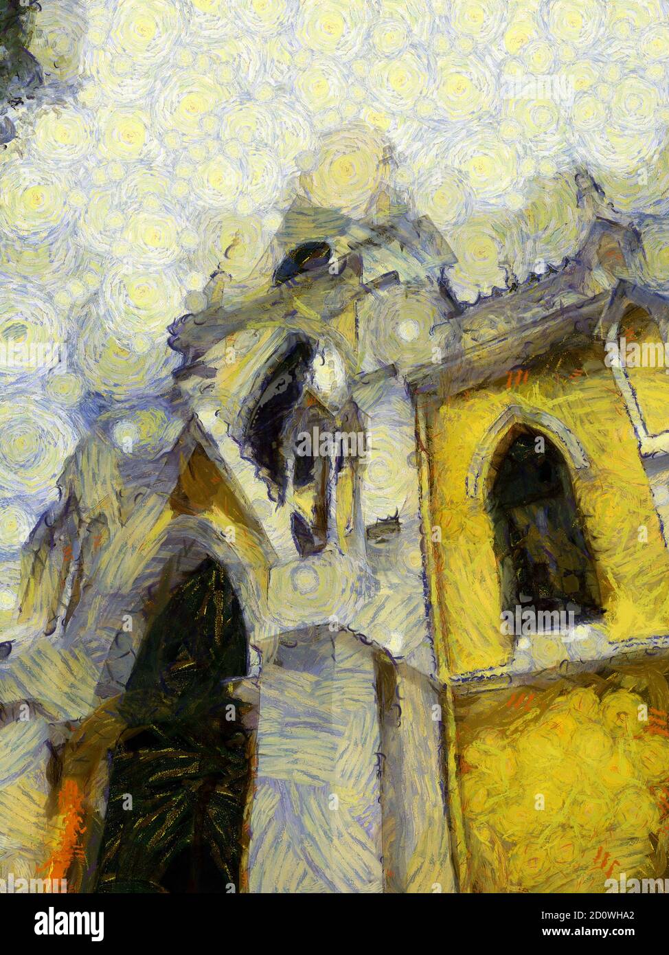 The yellow church in gothic style Illustrations creates an ...