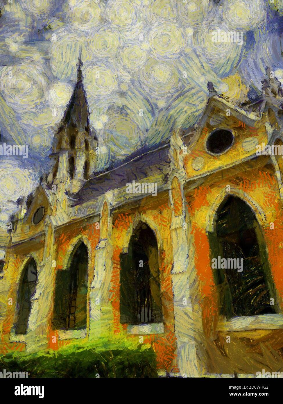 The yellow church in gothic style Illustrations creates an ...