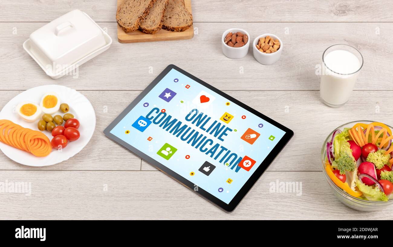 Healthy Tablet Pc compostion with ONLINE COMMUNICATION inscription ...