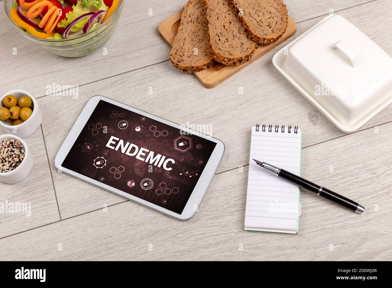 Healthy Tablet Pc compostion with ENDEMIC inscription, immune system ...