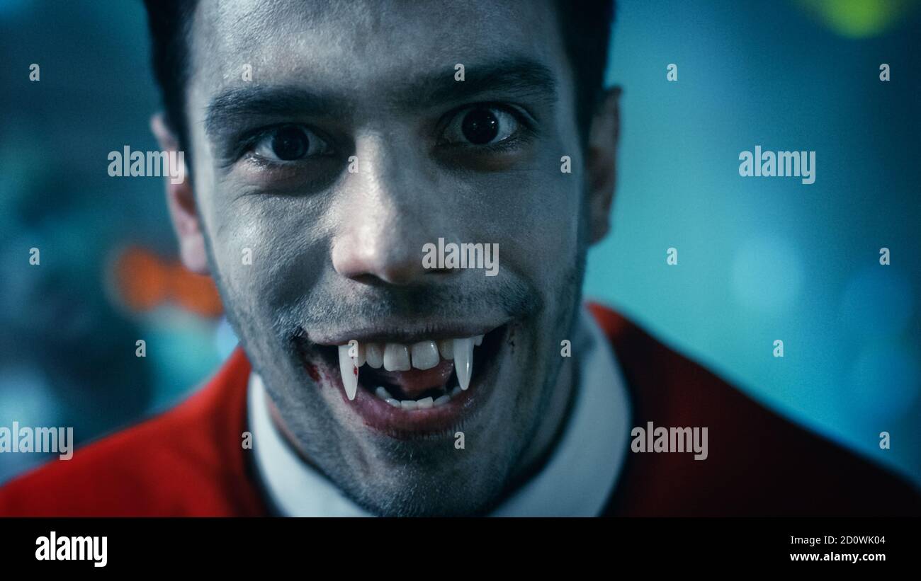 Halloween Costume Party: Close-up Portrait of Count Dracula Smiling ...