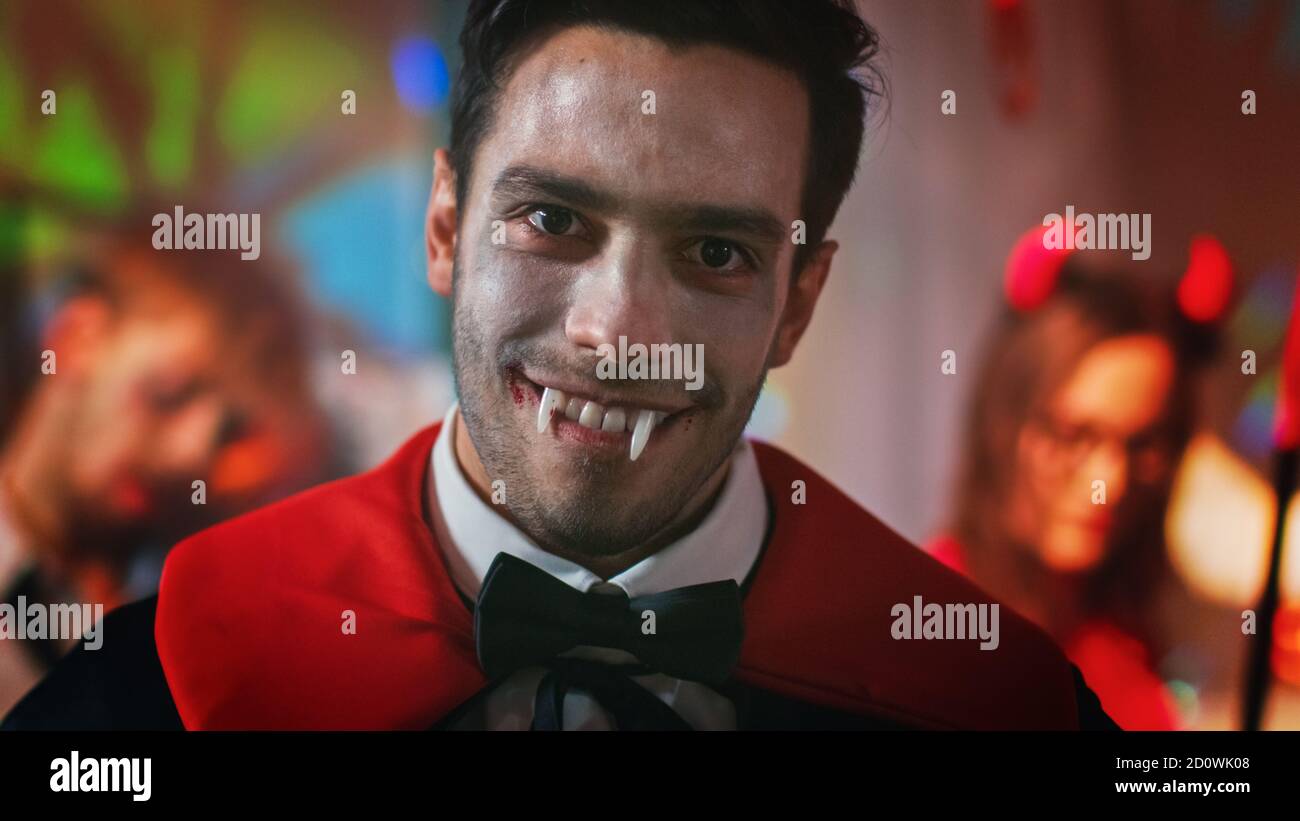 Halloween Costume Party: Portrait of Count Dracula Smiling Friendly ...