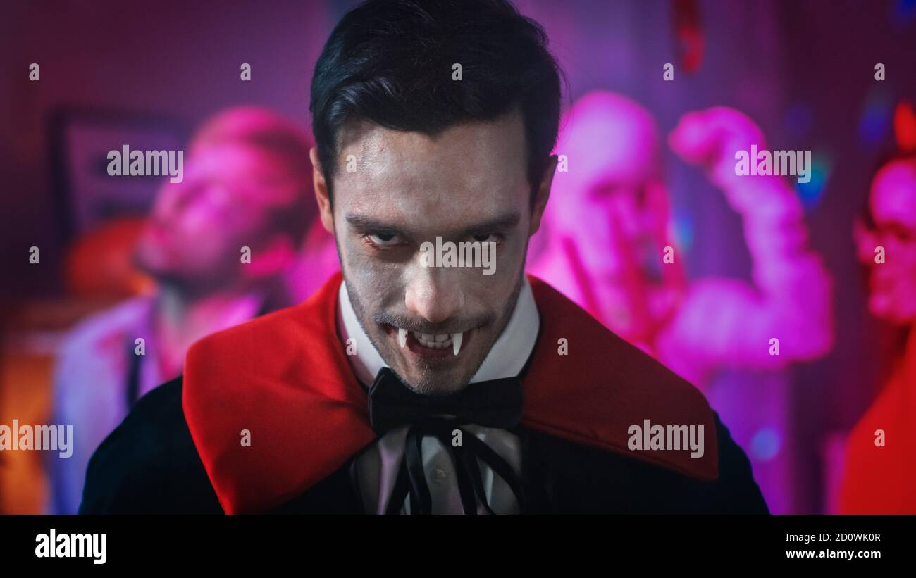 Halloween Costume Party: Portrait of Count Dracula Smiling Creepily ...