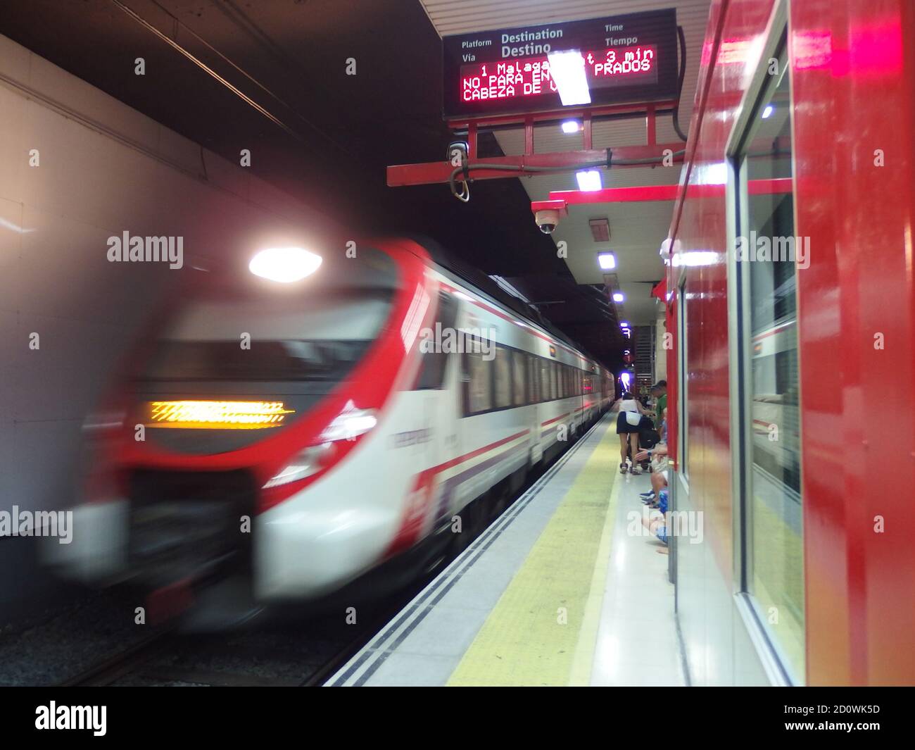 Renfe cercanias train arriving at Fuengirola station. Málaga province ...