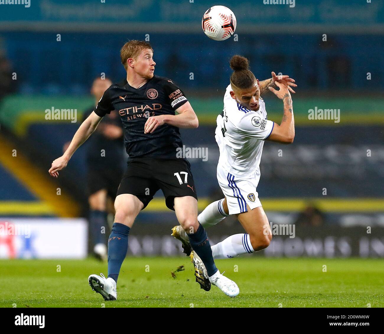 Manchester City's Kevin De Bruyne (left) and Leeds United's Kalvin ...