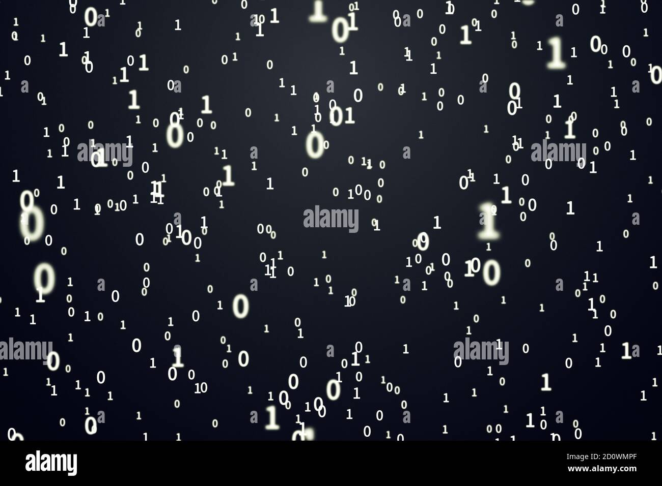Binary coding numbers scatting on dark background, 3d rendering ...