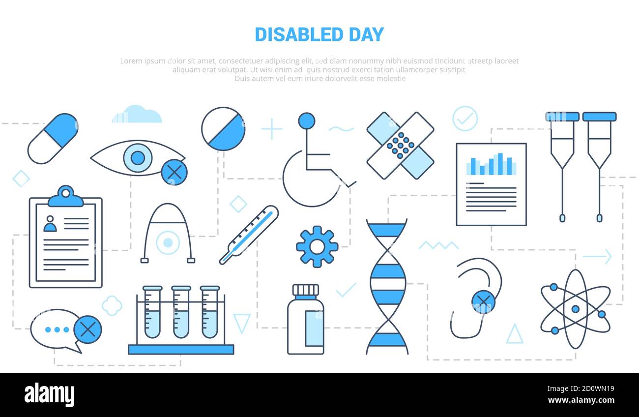 disabled day concept with icon set template banner with modern blue ...