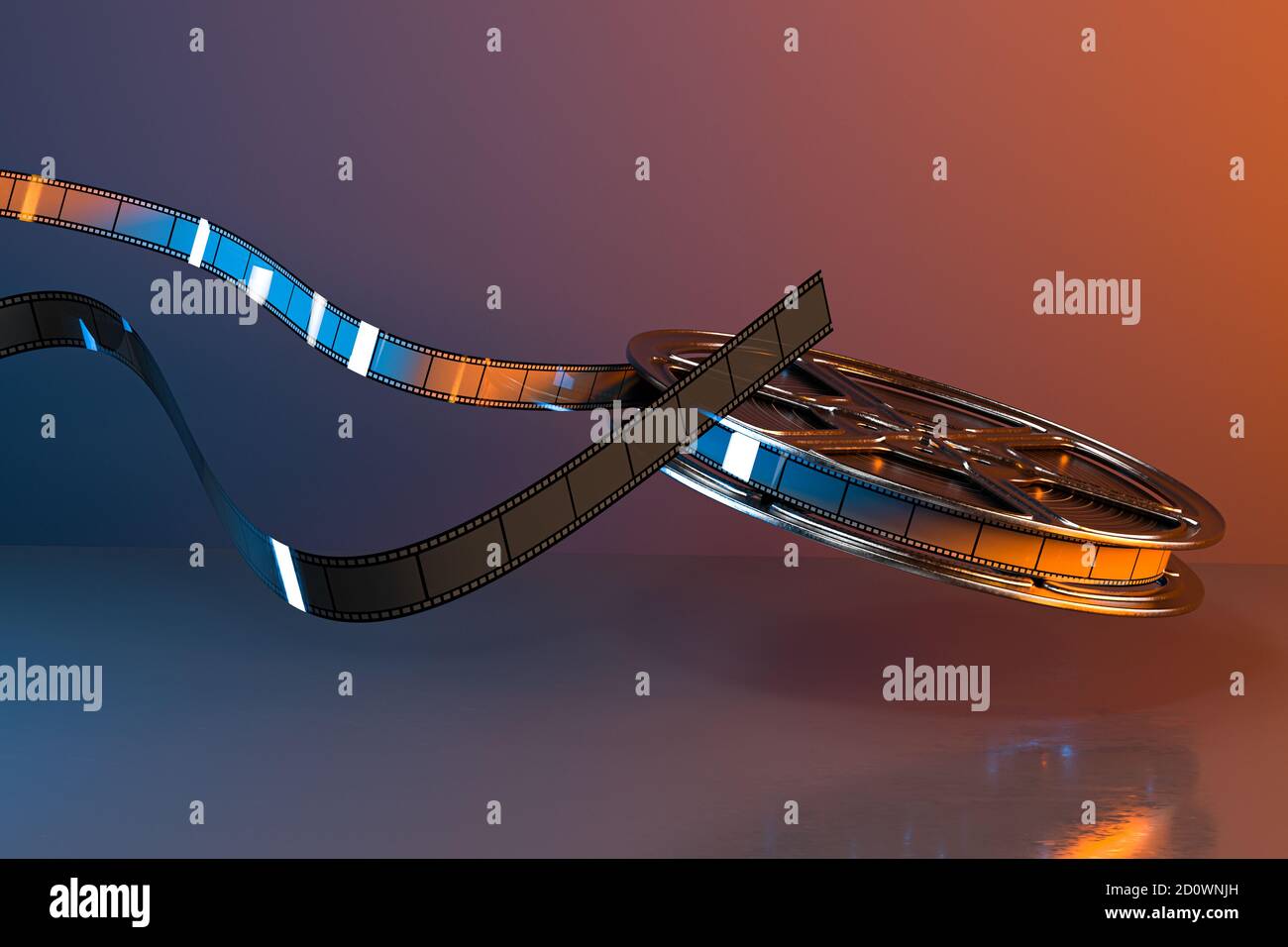 Film tapes with dark background, 3d rendering. Computer digital drawing ...