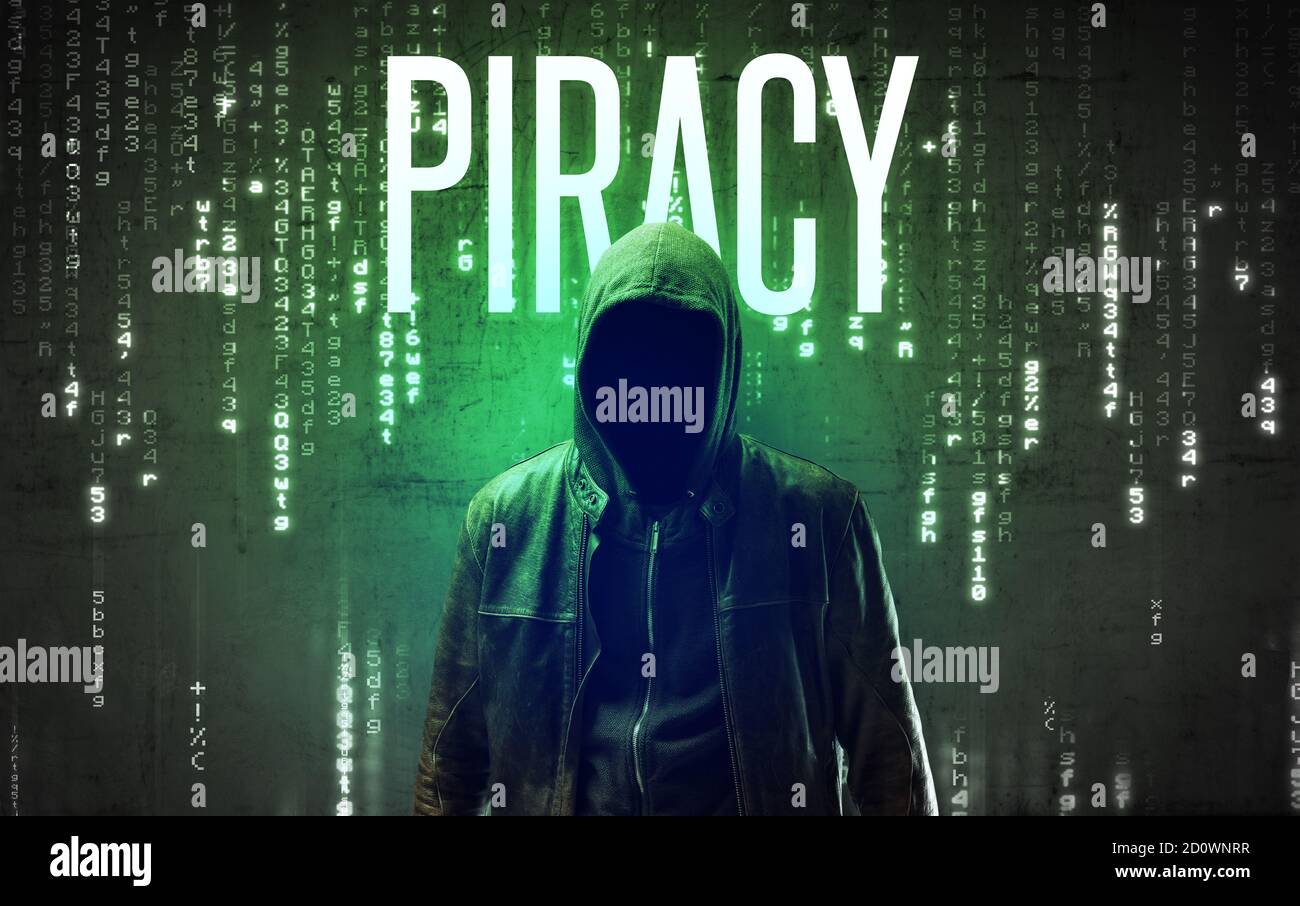 Faceless hacker with PIRACY inscription, hacking concept Stock Photo ...
