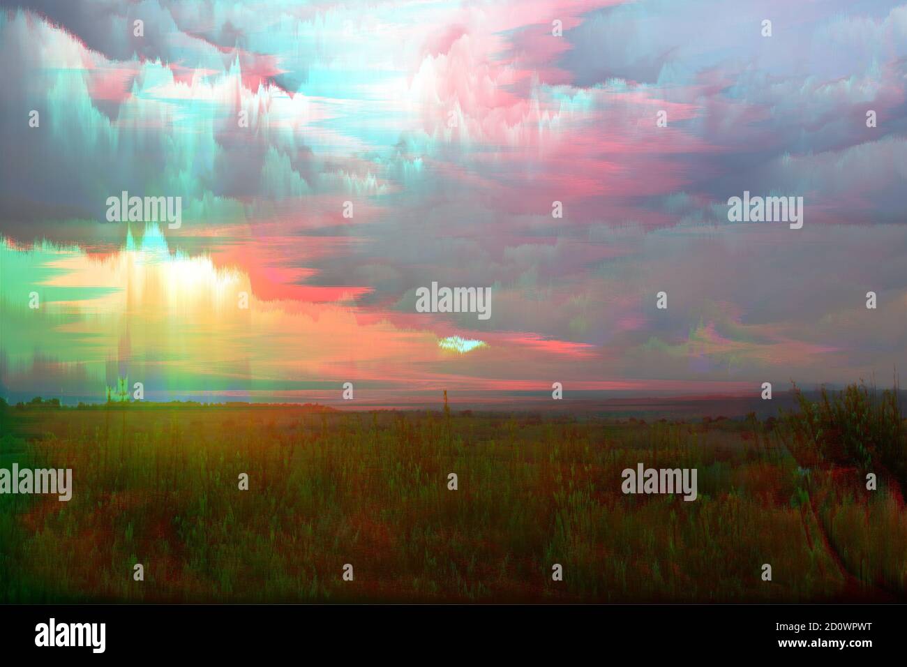 Greenfield and the sky with a watercolor effect Stock Photo - Alamy