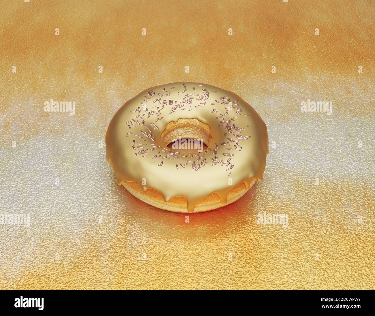 Golden donut with golden glaze, sweet unusual doughnut on golden ...